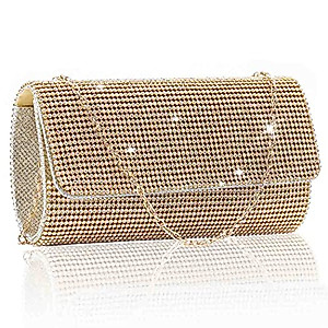 Yokawe Women's Bling Crystals Evening Clutch Bag Sparkly Rhinestone Purse Crossbody Bags Wedding Prom Party Handbags (Gold)