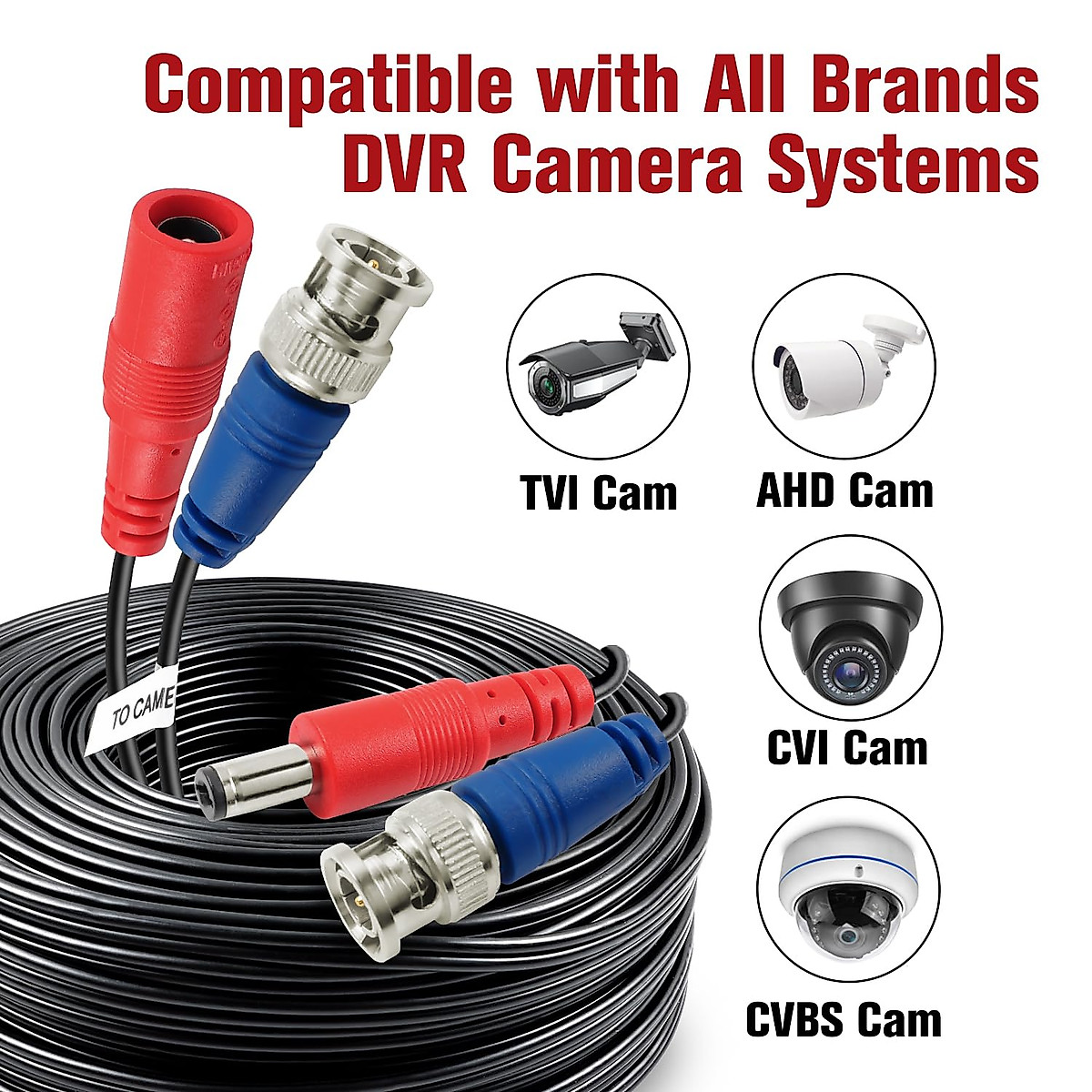 SHD 2Pack 50Feet BNC Vedio Power Cable Camera Video BNC Cable Wire Cord for Surveillance CCTV Security System with Connectors(BNC Female and BNC to RCA)