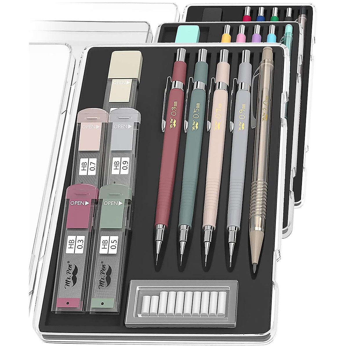 Mr. Pen- Mechanical Pencil Set with Leads and Eraser Refills, 5 Sizes - 0.3, 0.5, 0.7, 0.9 and 2 Millimeters, Sketching Pencils, Drafting Pencil, Mechanical Pencils for Drawing and Sketching