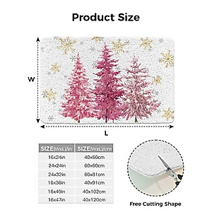Shower Mat Non Slip Bathtub Mat Pink Christmas Xmas Tree Golden Snowflake Bath Mat Soft Loofah Shower Mats for Shower Tub Bathroom Quick Drying Foot Mat, 16x36 Inch