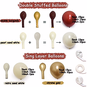 Burgundy Gold Balloons Garland Double Stuffed Wine Red Sand White Balloons Metallic Gold Latex Balloons Arch Kit for Bridal Wedding Christmas Anniversary Baby Shower Birthday Party Decorations