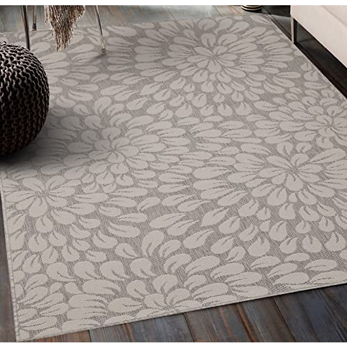 Sherloom Modern Bohemian Floral Indoor Outdoor Area Rug Weather Resistant Outdoor Carpet for Porch Deck Balcony Backyard Patio Rug 5x8 Gray