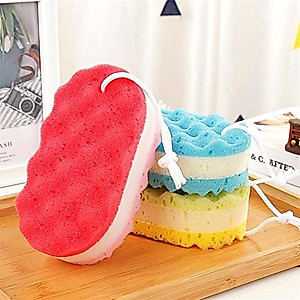 INGVY Dry Brushing Body Brush Three Layer Wave Bath Sponge Body Brush Skin Cleansing Massage Cleaning Shower Brush Adult Foam Scrub Towel Rope Holder (Color : Red)
