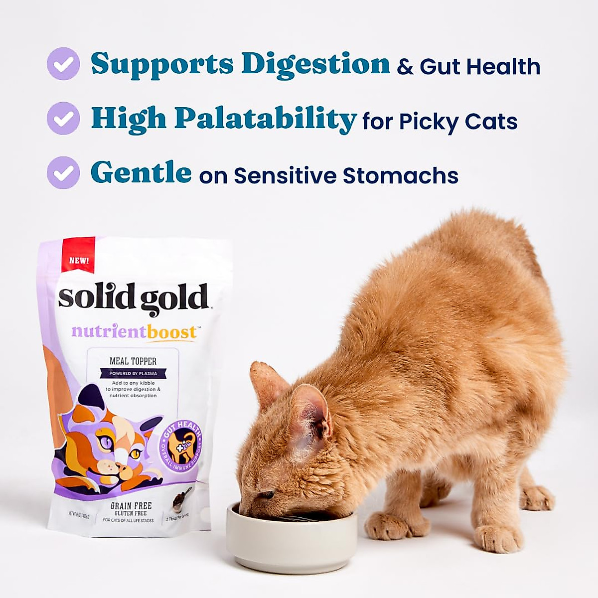 Solid Gold NutrientBoost Meal Topper for Cats - High Protein Crunchy Cat Treats Rich in Vitamins Minerals and Amino Acids - 1 Pound