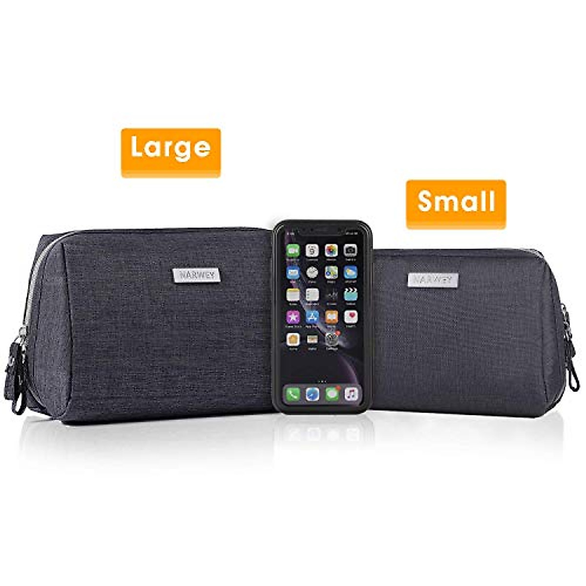 Narwey Makeup Bag Travel Cosmetic Bag Organizer Toiletry Bag Make Up Bags with Compartments for Women (Large, Dark Grey)
