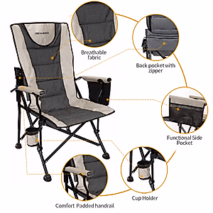 REALEAD Adjustable Oversized Folding Chair High Back Camp Chair Beach Chair Heavy Duty Portable Camping and Lounge Travel Outdoor Seat with Cup Holder,Heavy Duty Supports 400 lbs