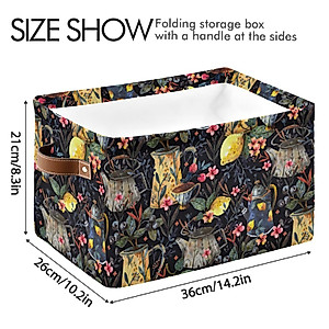 Teapots Lemons Storage Basket Bins Collapsible Toy Storage Bins with Handles Laundry Baskets for Bedroom Office Clothes Pet Nursery Living Room,1 pcs