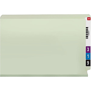 Smead End Tab Pressboard Fastener File Folder with SafeSHIELD Fasteners, 2 Fasteners, 2" Expansion, Legal Size, Gray/Green, 25 per Box (37715)