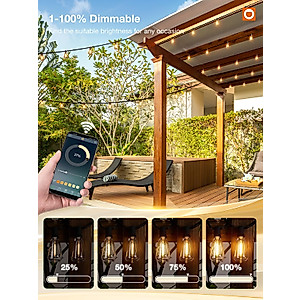 addlon 48FT Smart Outdoor String Lights, Dimmable Patio Lights with 15 Waterproof LED Edison Bulbs, String Lights for Outside Work with APP Control, Music Sync Outdoor Lights for Bistro Backyard Party