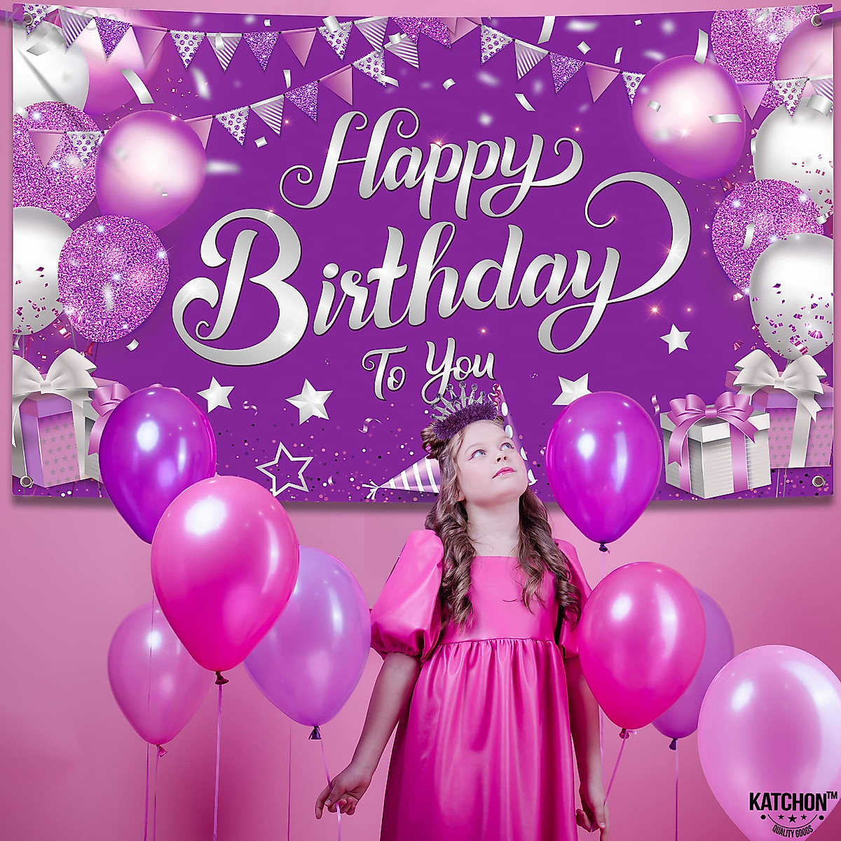 KatchOn, Purple Happy Birthday Banner - XtraLarge, 72x44 Inch | Purple Happy Birthday Banner Decor | Birthday Banner Purple for Happy Birthday Decorations | Happy Birthday Purple Banner Decorations