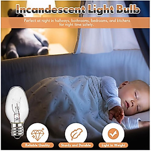 C7 Night Light Bulb 4 Watt,E12 Candelabra Base, 15 Lumens，Incandescent Light Bulb, Clear, Soft White - 12 Pack