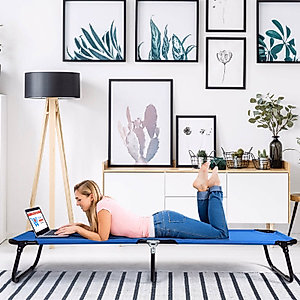 GYMAX Camping Cot, 330 LBS Folding Cot for Sleeping, Easy Set Up Cot Bed for Adults, Indoor &Outdoor Travel Adventure Picnic Hiking Cot for Patio Yard Home Office (Blue)