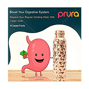 PRURA Pure Printed Copper Water Bottle - Leak Proof Ayurvedic Drinkware Copper Vessel for Sports, Gym, Outdoors, Yoga, Health Benefits (30 oz)