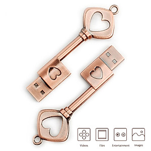 64GB USB 3.0 Flash Drive, BorlterClamp Memory Stick Retro Metal Love Heart Key Shaped USB Drive Thumb Drive