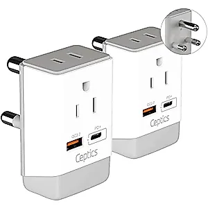 Ceptics South Africa Travel 2 Pack Plug Adapter QC 3.0 & PD, Safe Dual USB & USB-C - 2 USA Socket Compact & Powerful - Use in S. Africa Botswana - Type M AP-10L - Fast Charging