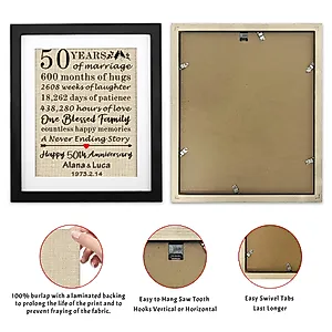 Personalized 50 Years Anniversary Gift for Parents Grandparents, 50 Years of Wedding Anniversary Burlap Print for Mom Dad, Golden 50 Years of Marriage Gifts, Happy 50th Anniversary Decoration
