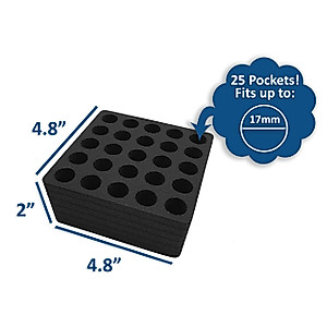 Polar Whale Test Tube Organizer Black Foam Storage Rack Stand Transport Holds 25 Tubes Fits up to 17mm Diameter Tubes