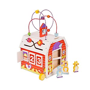 Melissa & Doug First Play Slide, Sort & Roll Wooden Activity Barn with Bead Maze, 6 Wooden Play Pieces (11.75” x 11.75” x 20” Assembled)