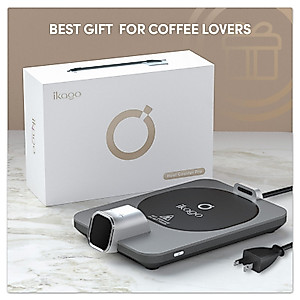 ikago Smart Mug Warmer Plate No Sound - Accurate 1℉ Temperature Control with Cup Sensing, Digital Display, Auto Shut-Off, Perfect for Desk & Cool Birthday Gifts for Women and Men
