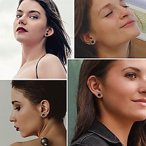 Longbeauty 4Pcs Black and Silver Stainless Steel with Zircon Stretcher Plugs Tunnels 0g