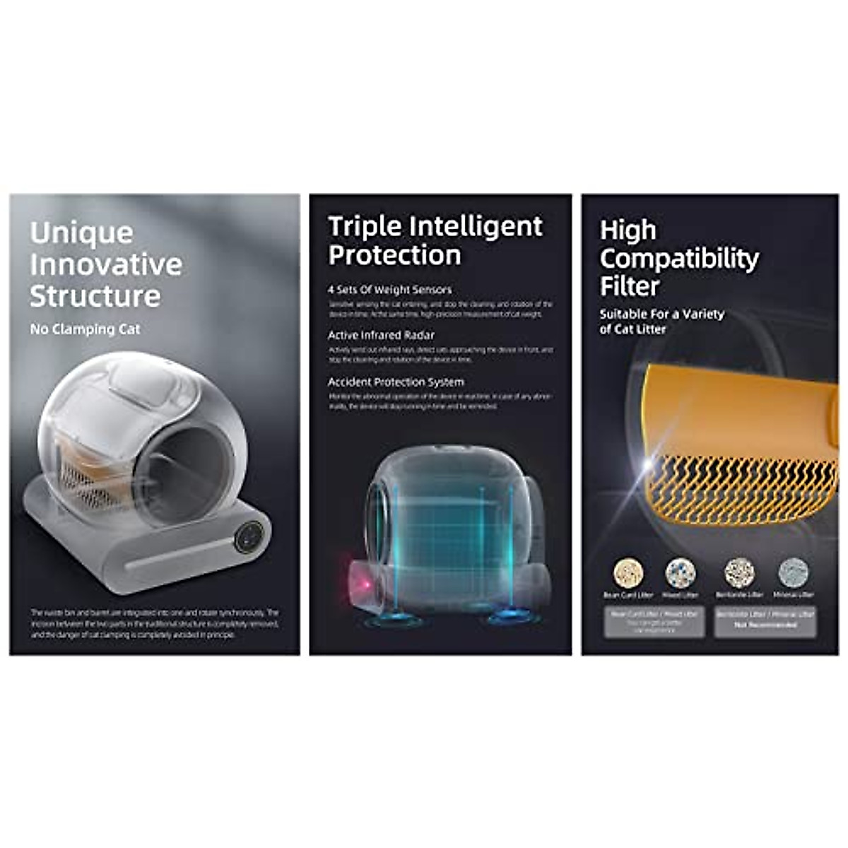 Automatic Cat Litter Box Self-Cleaning - App Control Odor Removal Cat Litter Box for Large Multiple Cats Indoors, CA030