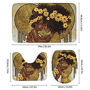 African Black Women Bathroom Shower Curtain Sets with Rugs, Black Girl Shower Accessories and Bathroom Decor,70.9" Length 4-Piece Set - 1 Shower Curtain & 3 Toilet Mat and Lid Cover