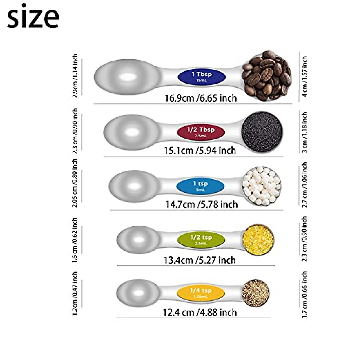 KUFUNG Kitchen Stainless Steel Baking Measuring Spoon &Cups Set for Dry or Liquid (5 pcs, Mixed Color)