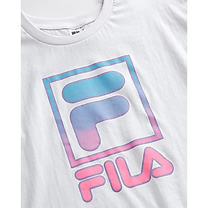Fila Girls' Active Shorts Set - 2 Piece Short Sleeve Crop T-Shirt and Gym Shorts for Girls - Kids Athletic Clothing Set, 7-12, Size 10, Pink/White