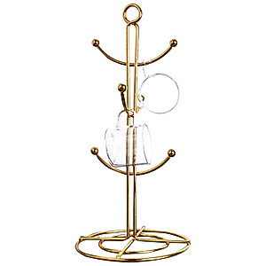 Luejnbogty Countertop Mug Tree, 6 Hook Coffee Cup Dryer Kitchen Coffee Mug Tree Countertop Tea Cups Holder Stand,Gold