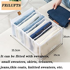 2PCS Extra-large Clothes Organizer for Folded Clothes, Pant Jeans Organizer with Compartment,Foldable Wardrobe Clothes Clothing Organizer for Closet Drawer Storage Box Bedroom. (7 Grids-Large, white)