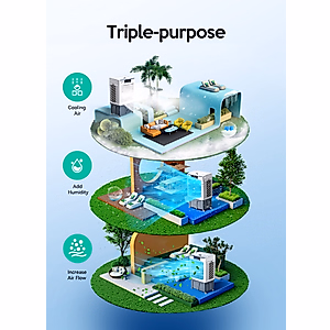 Evaporative Cooler, VAGKRI 2100CFM Air Cooler, 120°Oscillation Swamp Cooler with Remote Control, 24H Timer, 3 Wind Speeds for Outdoor Indoor Use,8 Gallon