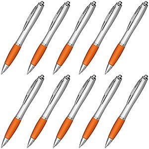 DISCOUNT PROMOS Ballpoint Pens With Rubber Grip, 10 pack, Black Ink Writing Pens in Bulk, Orange