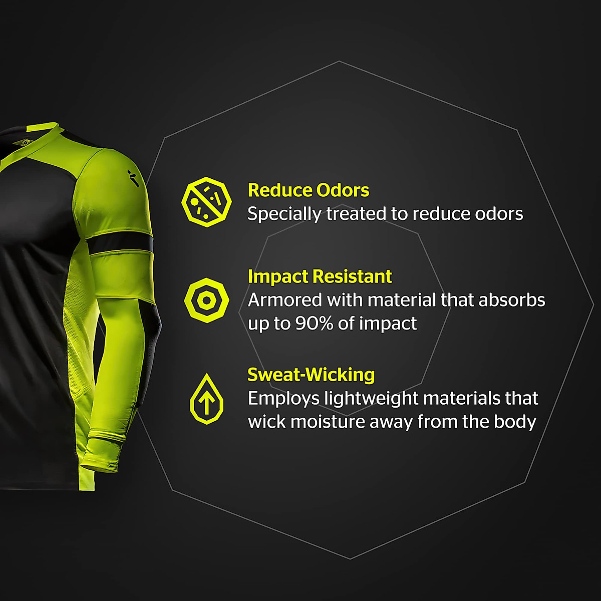 Storelli ExoShield Gladiator Goalkeeper Jersey, High-Impact Protection, Sweat-Wicking, Breathable Athletic Shirt for Soccer & Heavy-Duty Sports, Strike/Black, Small