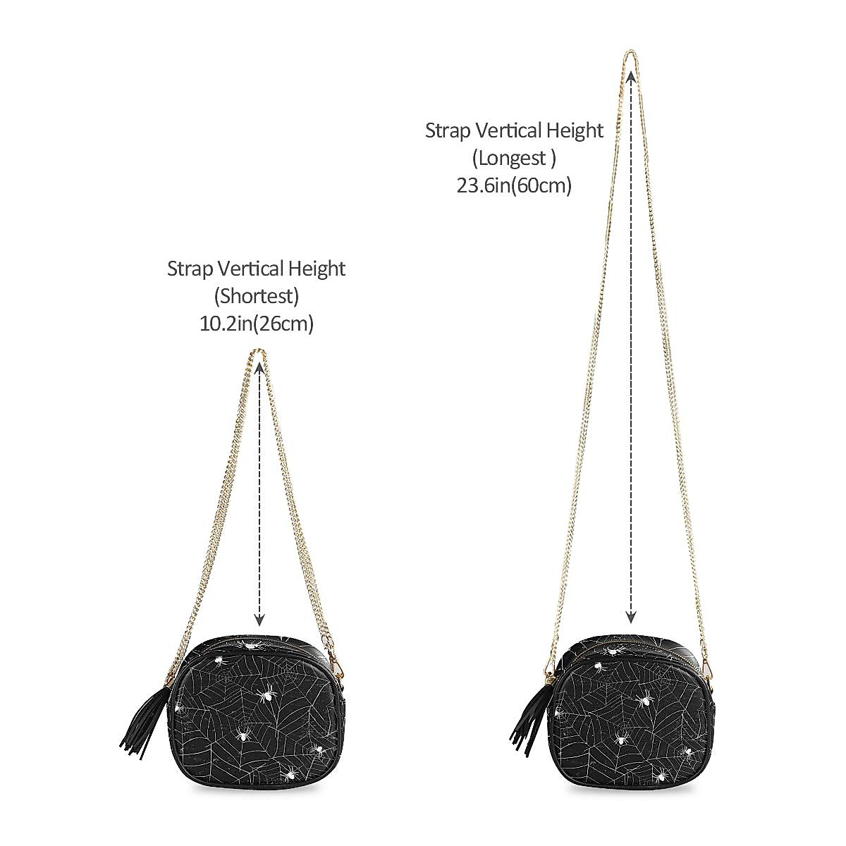 ALAZA Halloween Black and White Grunge Background with Spiderwebs Cross Body Fashion Chain Bag Single Shoulder PU Leather Purse for Women Girls