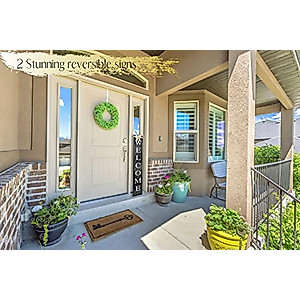 Outdoor 2in1 Welcome sign for Front Door, Vertical Welcome sign for Front Porch Standing,Welcome Home Sign,Porch Signs, Interchangeable 4ft Tall,Home Sweet Home Sign, Long, Wood,Farmhouse Porch Decor