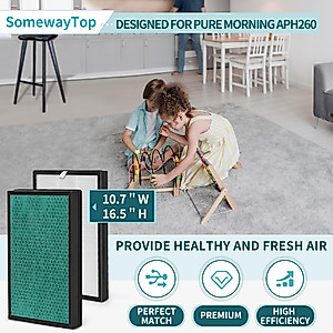 SomewayTop APH260 Replacement Compatible with APH260 and APH320 3-in-1 Filtration H13 True HEPA Air Cleaner for Large Room Pre-filter Plus Efficiency Carbon, 2-Pack