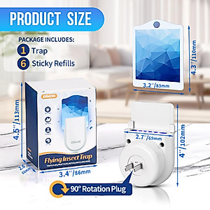 Flying Insect Trap Indoor, Plug in Fly Trap Indoor, Fruit Fly Trap with Blue-Purple Light Attracts Mosquito, Fly, Moth, Gnat, Sticky Glue Bug Trap - 500 Sq Ft of Protection (1 Device + 6 Refills)