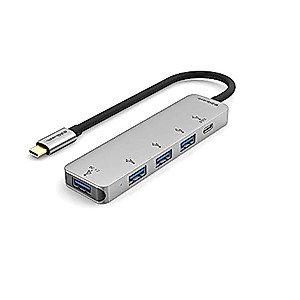 EZQuest USB C Hub 5 in 1 with 4 USB A 3.0 Ports (1 with BC 1.2), 1 USB C PD 3.0 with FRS - Compatible with USB C Laptops and Devices