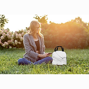 Zoczos Black White Gray Marble Men Lunch Bag Modern Pattern Hand Printed Graphic Design Adult Lunch Box for Boys Girls Women Mens