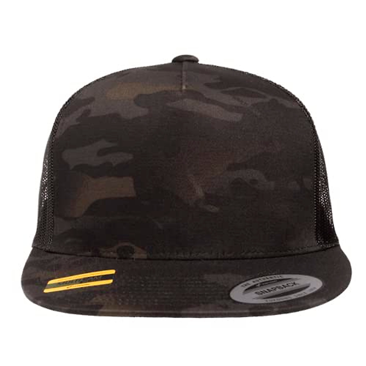 Personalize Text Five-Panel Classic Trucker Cap - 6006 - / Custom Text Hats/Embroidery Text Hats/Flat Bill Hat (MulticamBlack/Black)