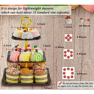 Dessert Table Display Set, Cupcake Stand, Yuugitil Black Gold 3 Tier Serving Tray, Classic Square Cupcake Holder Perfect for Wedding/Engagement Party/Birthday/Baby Shower/Graduation Decorations