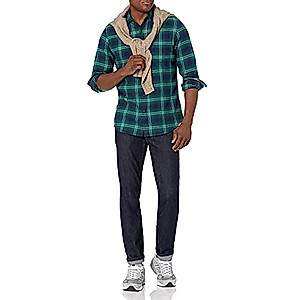 Amazon Essentials Men's Slim-Fit Long-Sleeve Plaid Flannel Shirt (Limited Edition Colors), Green Navy Plaid, Medium