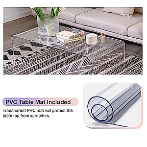 Odoor Direct Modern Waterfall Acrylic Coffee Table, 32" x 16" x 16" Acrylic Side Table with PVC Mat, Rectangle Clear Coffee Table for Living Room, Bedroom, Small Spaces, Clear