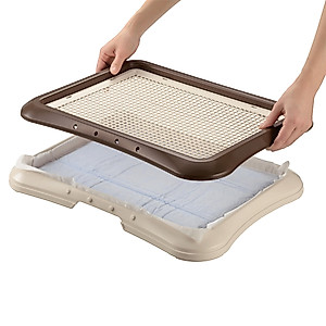 Richell Paw Trax Mesh Training Tray, Brown 25.2 x 18.9 x 1.6" | Richell Paw Trax Mesh Training Tray: Puppy Potty Pad Holder for Indoor Use, Anti-Chewing and Tearing, Ideal for Potty Training Puppies