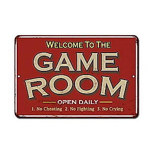 Game Room Sign Rustic Wall Décor Gameroom Signs Home Vintage Decorations Games Arcade Retro Video Gamer Art Accessories Gaming Billiards Cards Tin Plaque Gift 8 x 12 High Gloss Metal 208120068018