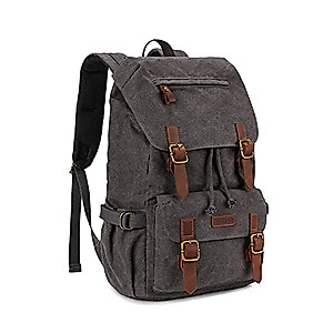 Kattee Men's Canvas Leather Hiking Backpack Travel Rucksack School Bag