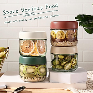 DIMBRAH 10oz Glass Jars with Lids - Set Of 4, Overnight Oats Containers with Lids, Practical Oatmeal Container to Go, Chia Seed Pudding Jars, with Spoon and Marker