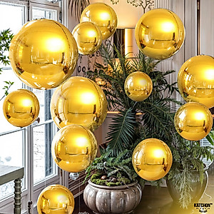 KatchOn, Large Gold Balloons - 22 Inch, Pack of 14 | Gold Foil Balloons for Gold Party Decorations | Round 4D Chrome Gold Balloons, Gold Mylar Balloons | New Years Balloons, New Years Decorations 2025