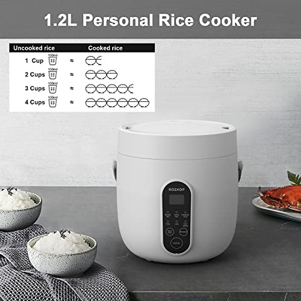 Mini Rice Cooker 2-Cups Uncooked, 1.2L Portable Non-Stick Small Travel Rice Cooker, Smart Control Multifunction Cooker with 24 Hours Timer Delay & Keep Warm Function, Food Steamer