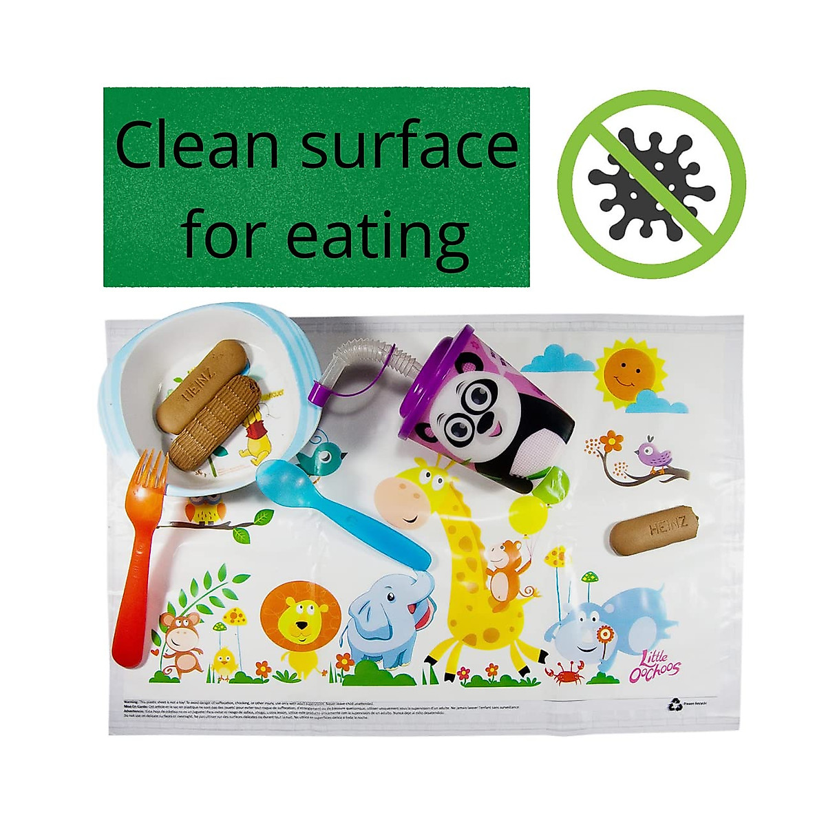 Safari Disposable Placemats for Table Top 60 Mats for Children Kids Toddlers Baby Perfect to use as Restaurants Place mats BPA Free Eco Friendly Sticks to Table Fun Designs Keep Neat Now!